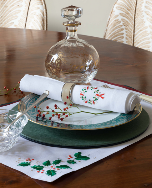 Hand embroidered holiday table linen by Gayle Warwick - Gayle Warwick